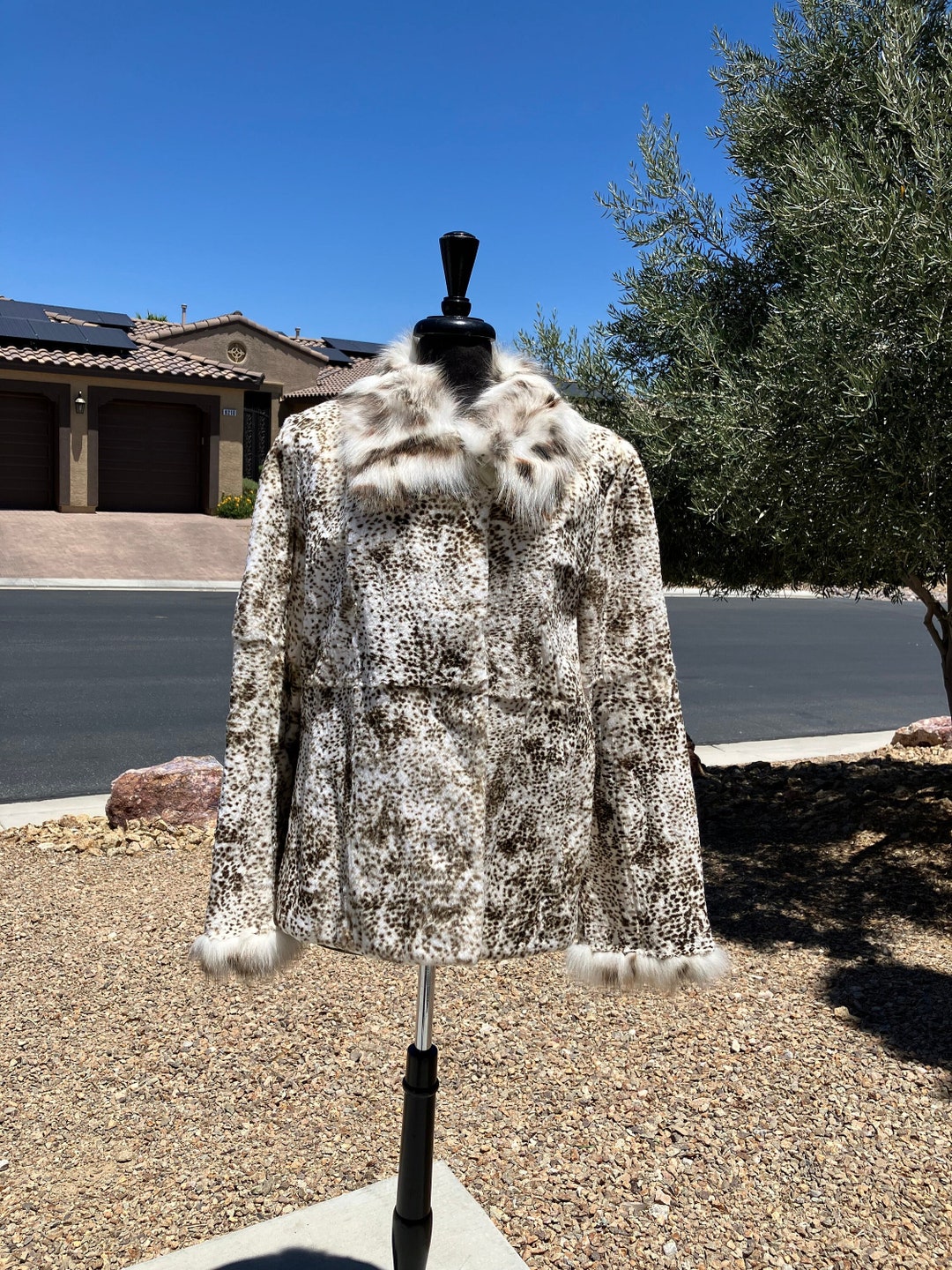 NWT L 12 Real SHEARED RABBIT W Fox Trim Jacket Hip-length, Macy's Fur ...