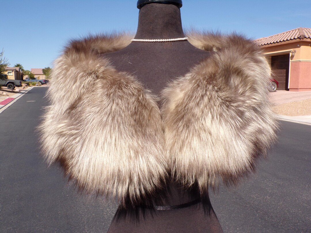 M/L (10-12) Real PLATINUM FOX Fur Stole Stoll Shawl Wrap, Gray Fox Fur ...