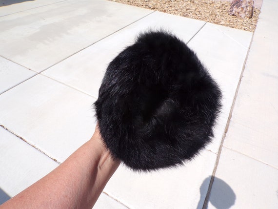 ADULT (sm) black RABBIT muff, blk fur hand muff w wri… - Gem