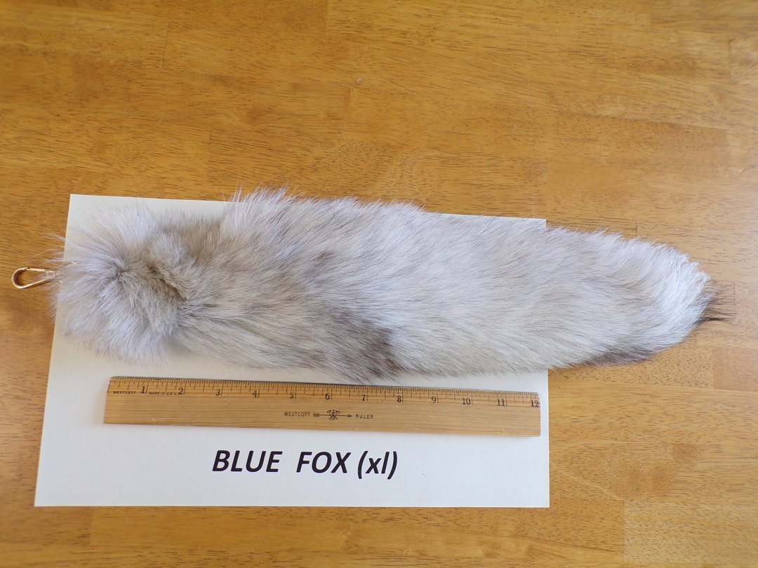X-L Blue FOX TAIL Keychain Purse Charm, Pale Gray Fox Fur Tail Keychain ...