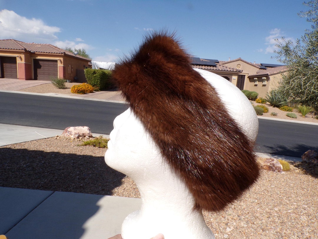 22.5" Real LONG Hair BEAVER Fur Headband, Dark Brown Long Hair Beaver ...