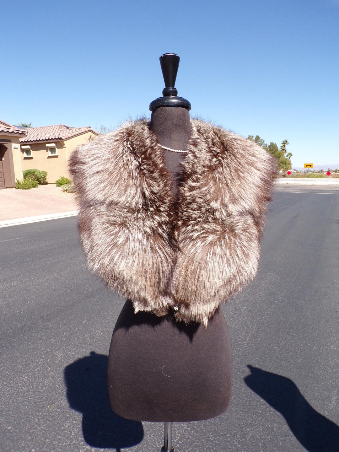 Real SILVER FOX FUR Collar, White Tips, Lined W Beige Satin/padding ...
