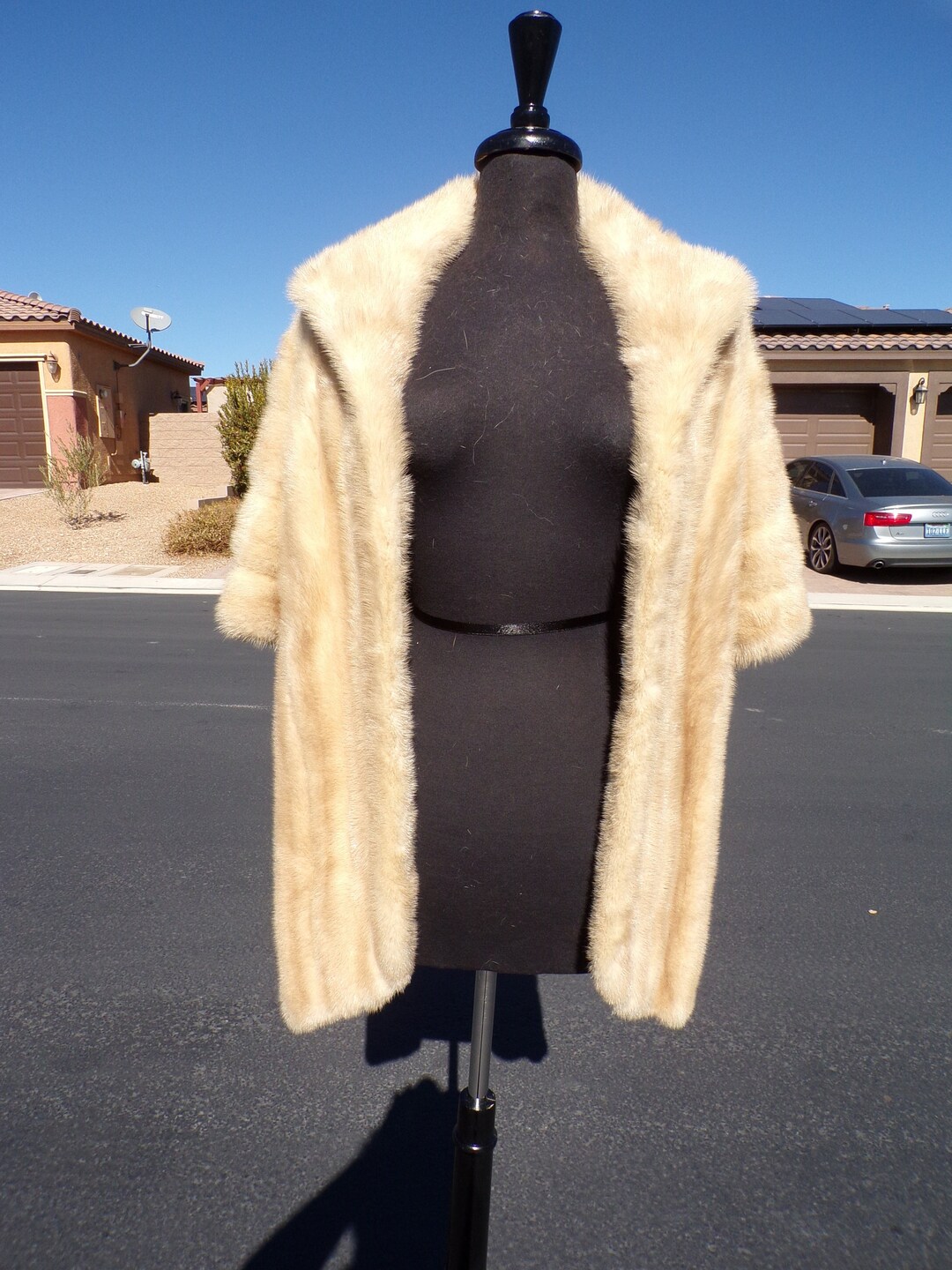 S-M (6-8) Real Blonde MINK FUR Stole Stoll Stowe Cape Shawl Wrap, Ivory ...