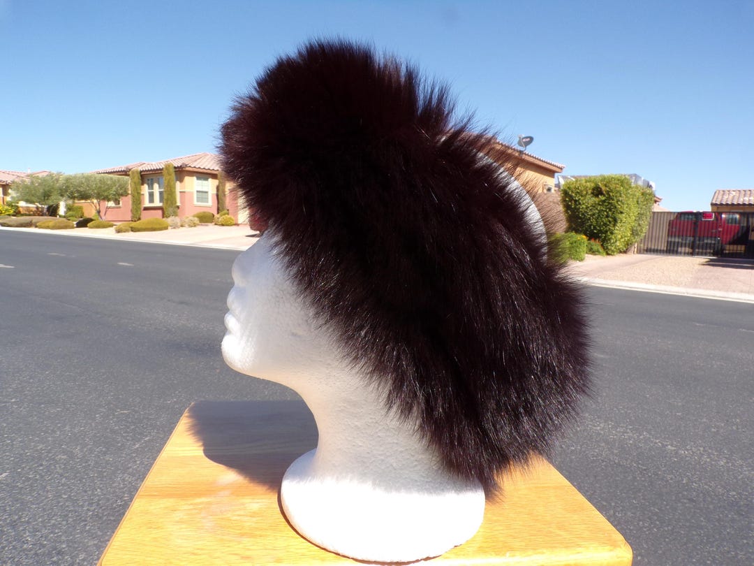 22 Real BLACK FOX Fur Headband, Solid Black, Dyed Arctic Fox Fur ...