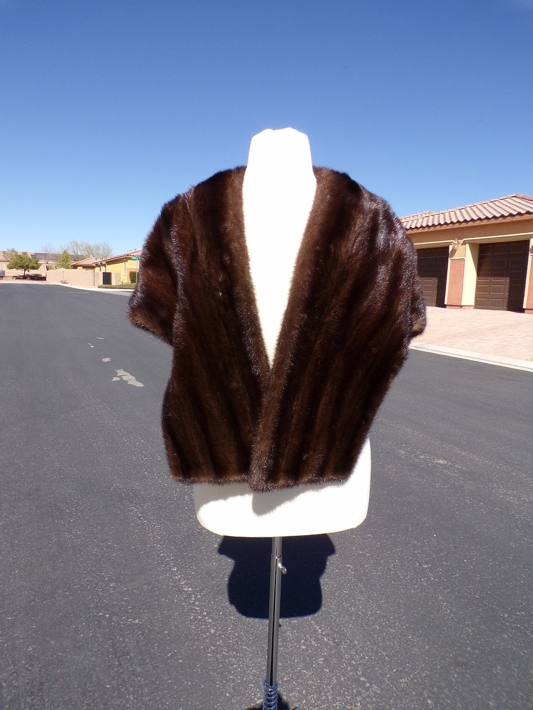M-L 10-12 Real MINK FUR Stole Stoll Shawl Wrap, Dark Brown Mink, Bridal ...