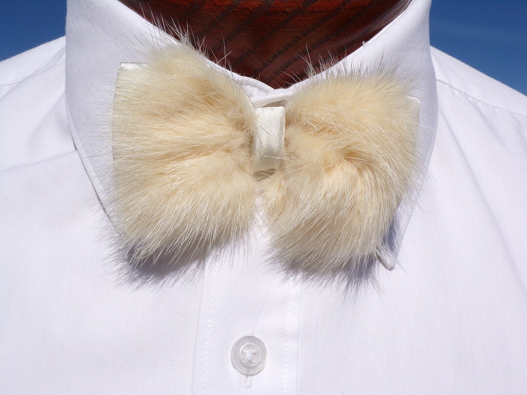 Real MINK FUR Bow Tie IVORY, Wedding Fur, Bridal Fur, Prom Grooms Fur ...