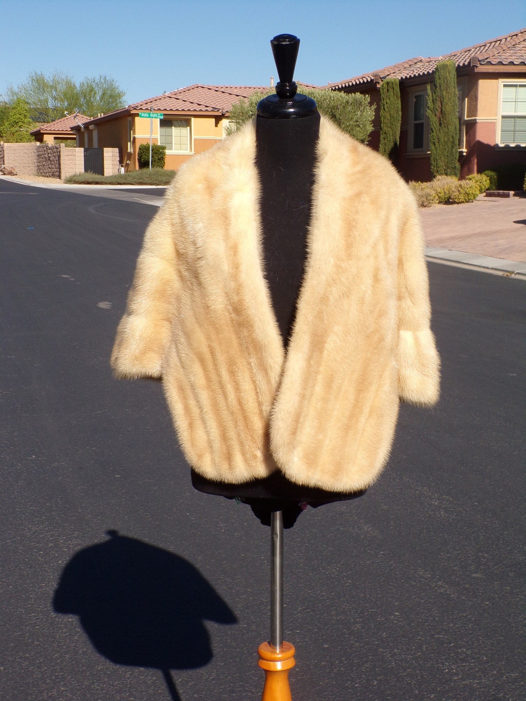 XL (14-16) Real Blonde MINK FUR Stole Stoll Stowe Cape Shawl Wrap ...