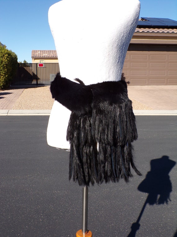 60" real black RABBIT FUR scarf boa, black rabbit fur… - Gem