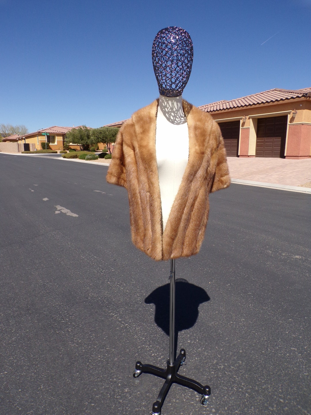 S (6-8) Real Beige MINK FUR Stole Stoll Cape Shawl Wrap, Autumn Haze ...