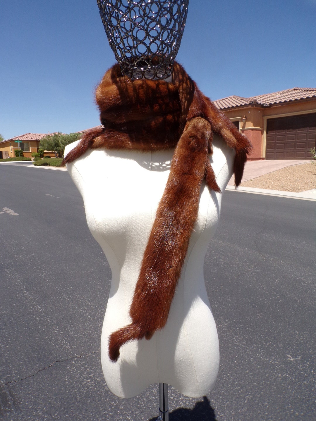 6 Pelt Brown ERMINE Scarf Scarves Collar Boa Stole Stoll, Real ERMINE ...