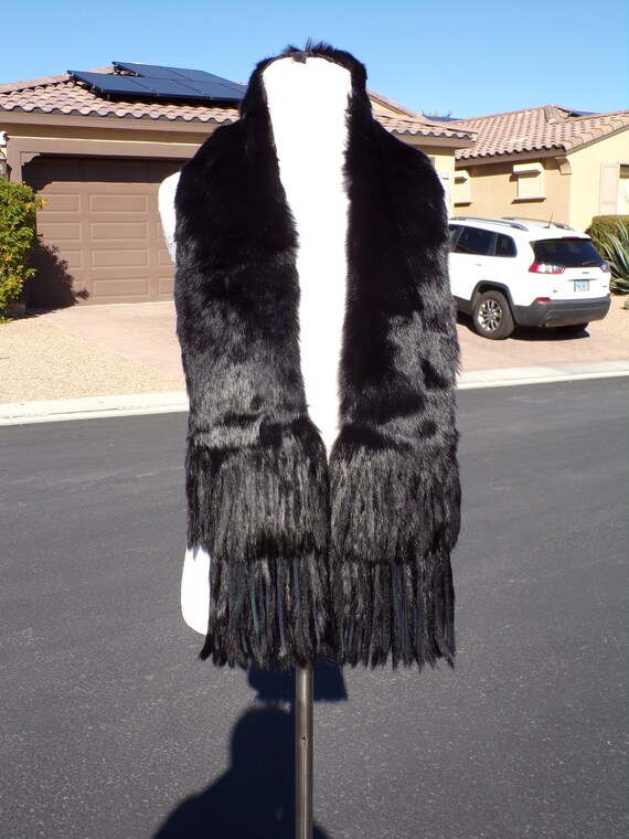 60" real black RABBIT FUR scarf boa, black rabbit fur… - Gem