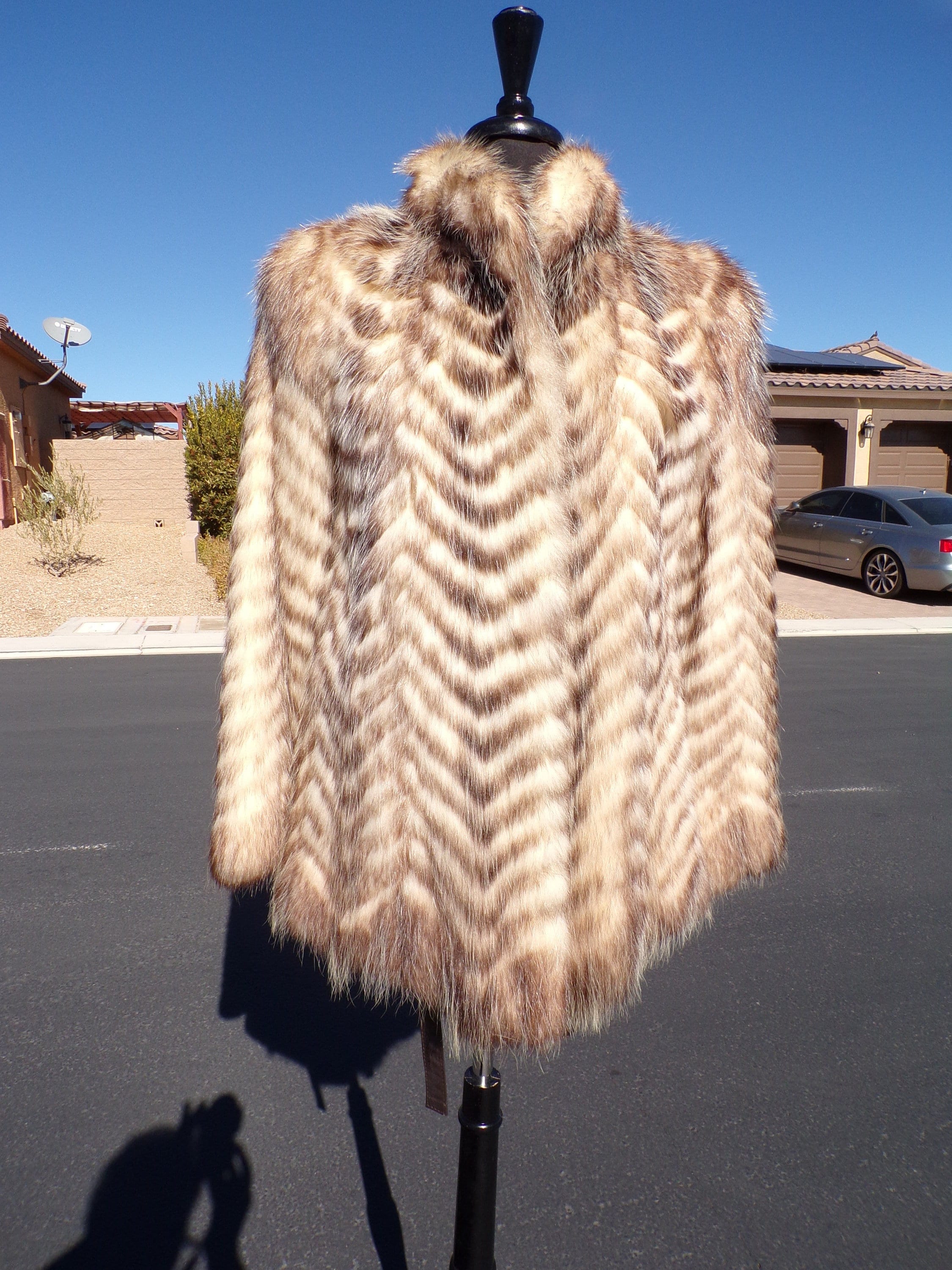 M 10 Real FOX FUR Coat Chevron Pattern Hip-length Beige W - Etsy