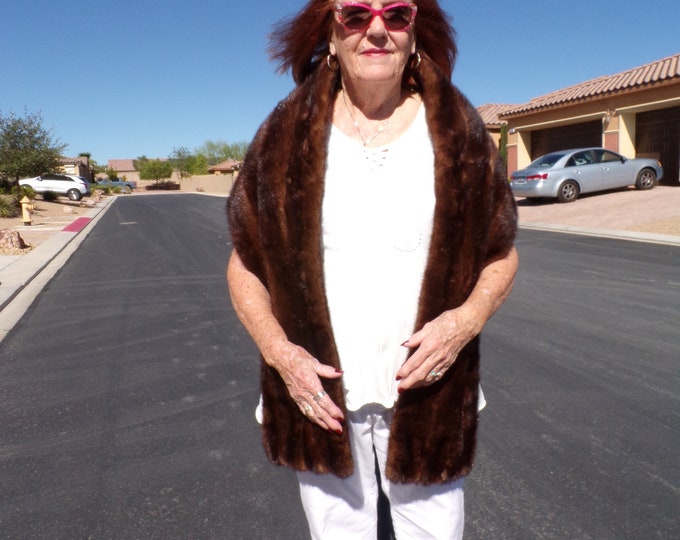Os-flat, Real MINK FUR Stole Stoll Shawl Wrap, Mink Fur in Dark Brown ...