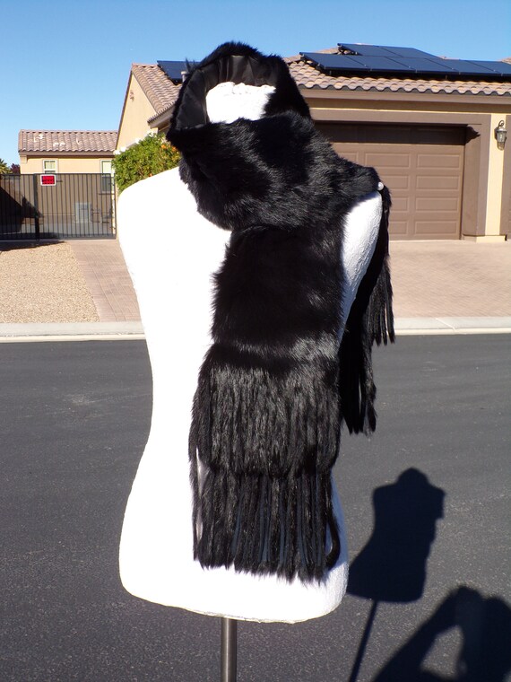 60" real black RABBIT FUR scarf boa, black rabbit fur… - Gem