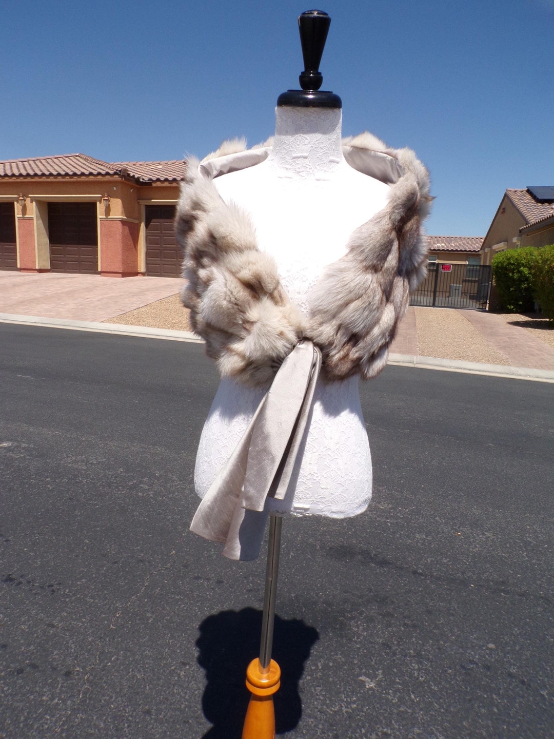 M/L 8-12 Real BLUE FOX Fur Stole Stoll Shawl Wrap, Front Tie Closure ...