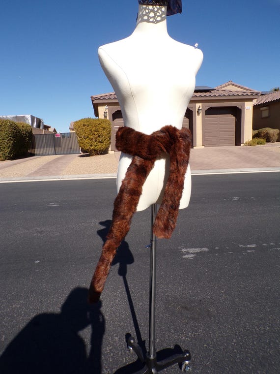 70" real brindle RABBIT FUR belt sash scarf, rabbit f… - Gem
