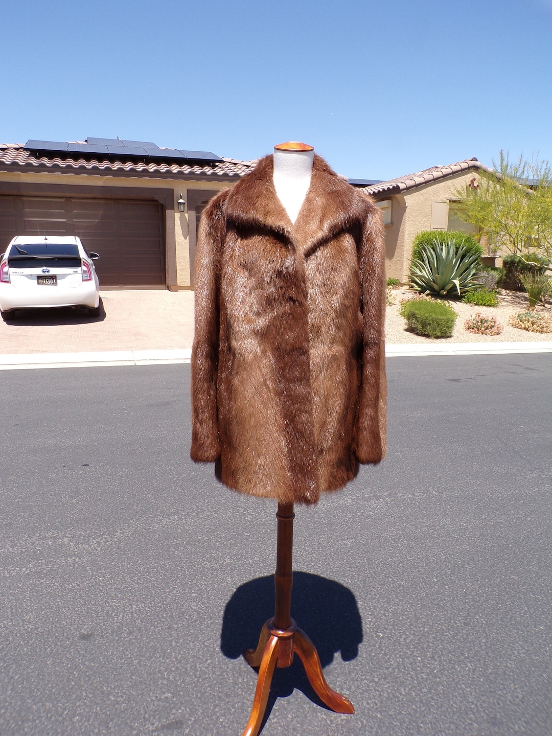 L (12) Real BEAVER Fur Jacket Coat, Long Hair Beaver, Brown Fur Coat ...
