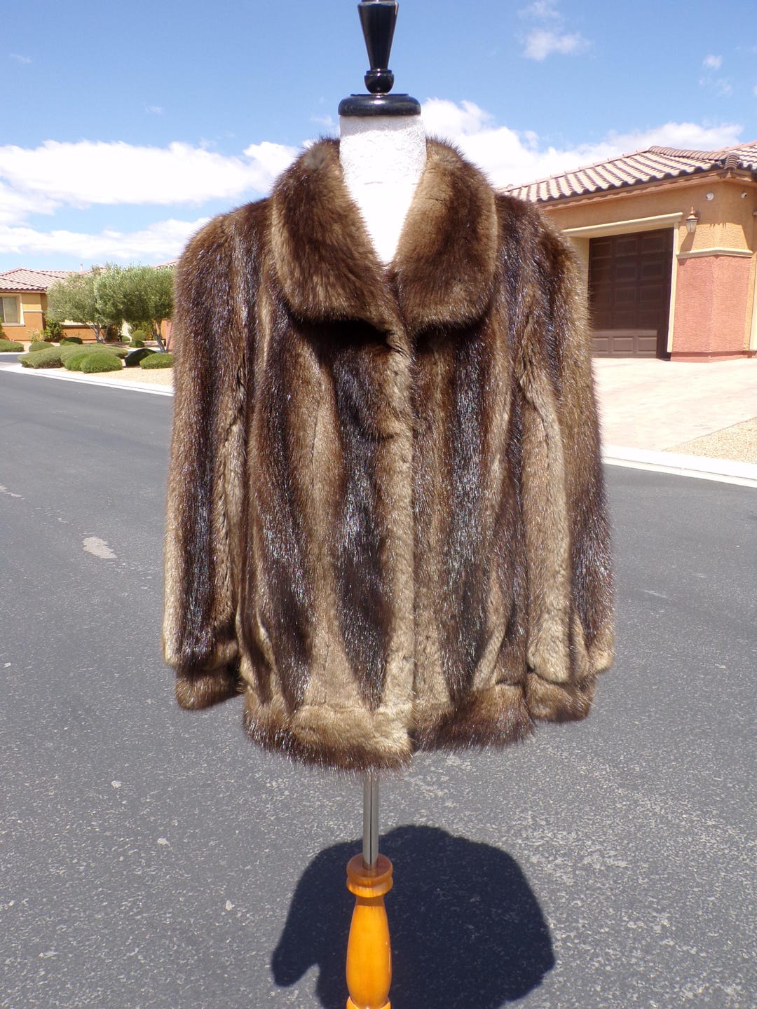 Men's (sm) Real MUSKRAT Fur Bomber Jacket, 1980's Styling, Brown/beige ...