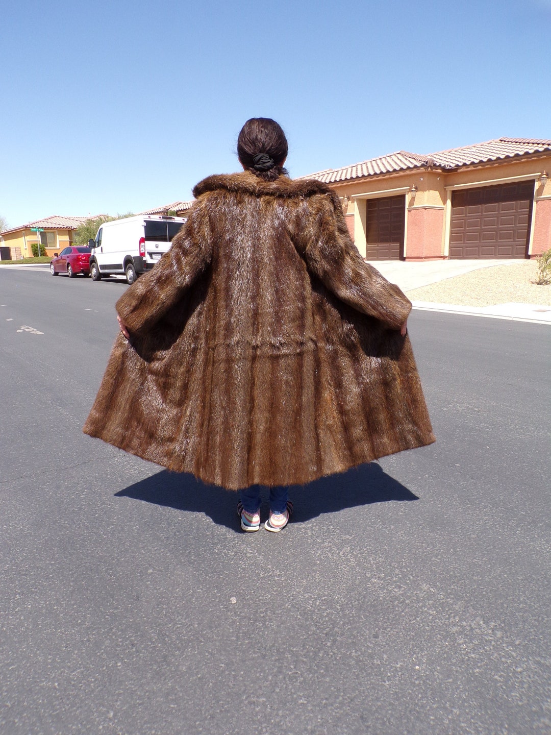 M (8-10) Real NUTRIA Fur Coat, Full-length Brown Nutria, Nice Vintage ...