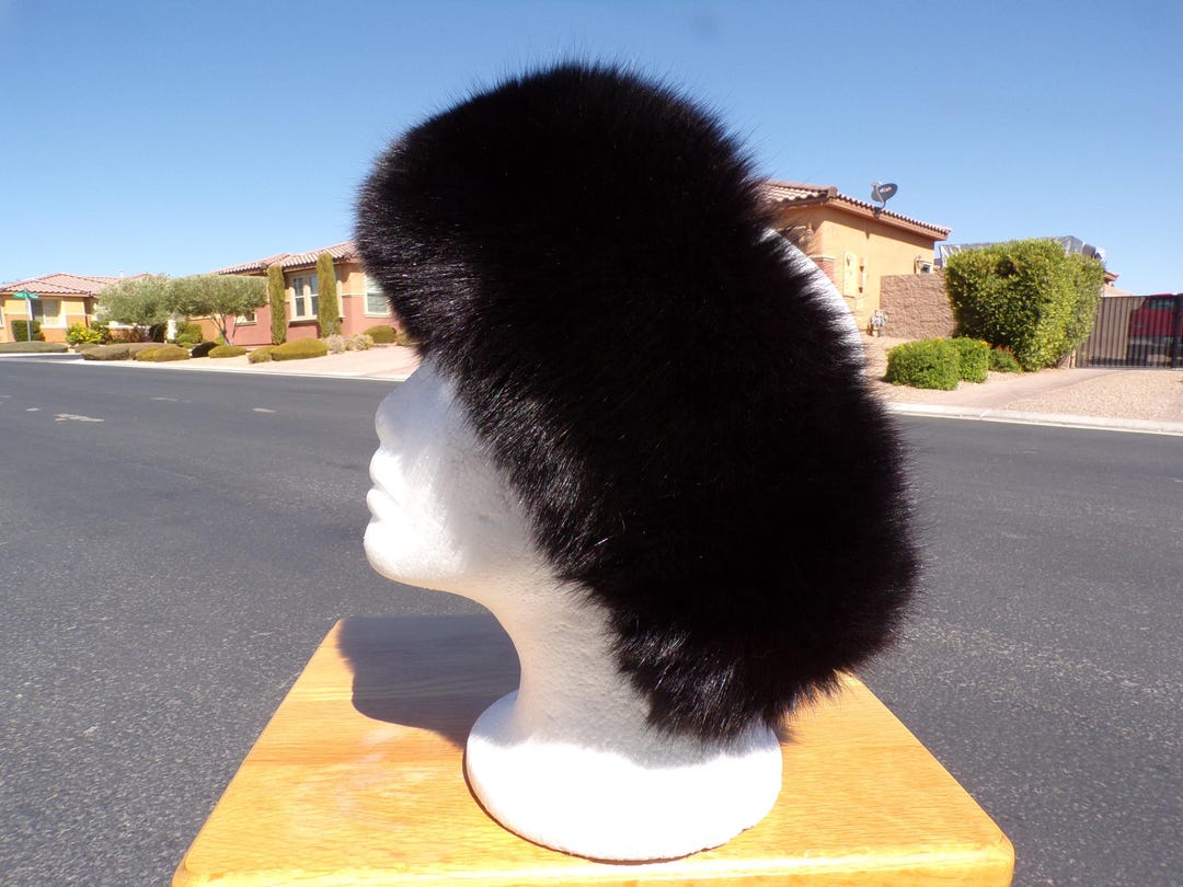 23 Real BLACK FOX Fur Headband, Solid Black, Dyed Arctic Fox Fur ...