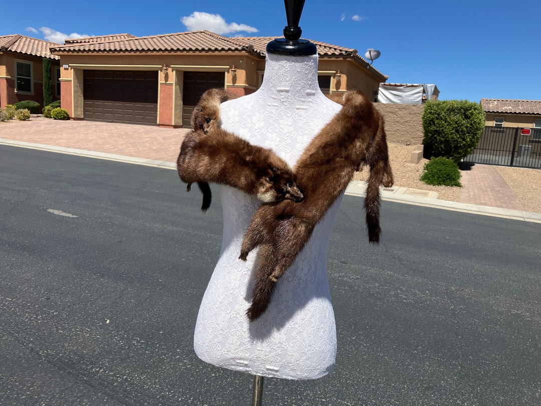 4 Pelt Brown MINK Scarf Scarves Collar Boa Stole Stoll, Real MINK Full ...