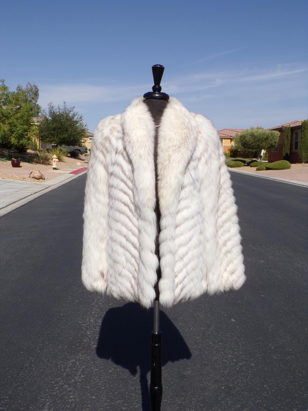 S (6) Real BLUE FOX FUR Coat Jacket Hip-length Ivory W Gray Tips, by ...