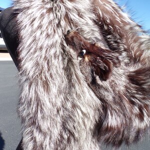 77" Real SILVER FOX Fur Boa W Tails, Scarf Collar Stole Stoll, Black ...