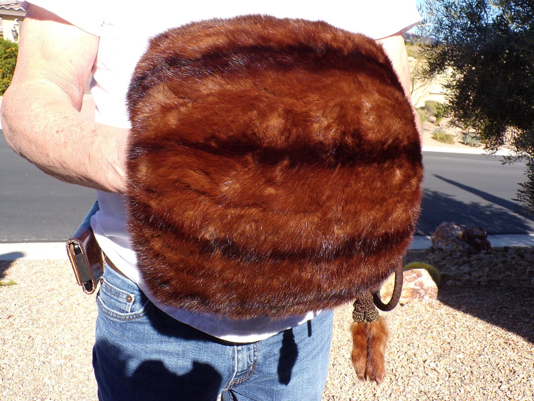 ADULT (XL) Real Mink FUR Muff With Goose Down Insulation, Natural Brown ...