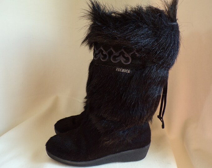 Wm (8) TECNICA Real Fur Boots, High Quality, Black, Apres Ski Boots ...