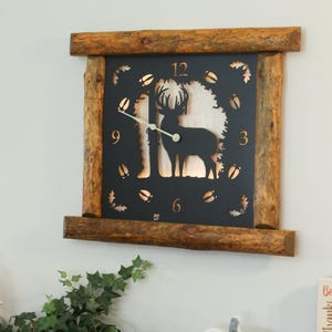 Amishtoybox.com Large Rustic Wall Clock, Pine Log Frame, Metal Wildlife ...