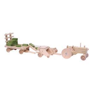Little Farmer Hay Baling Toy Set Wooden Toy Tractor, Hay Baler, Hay ...