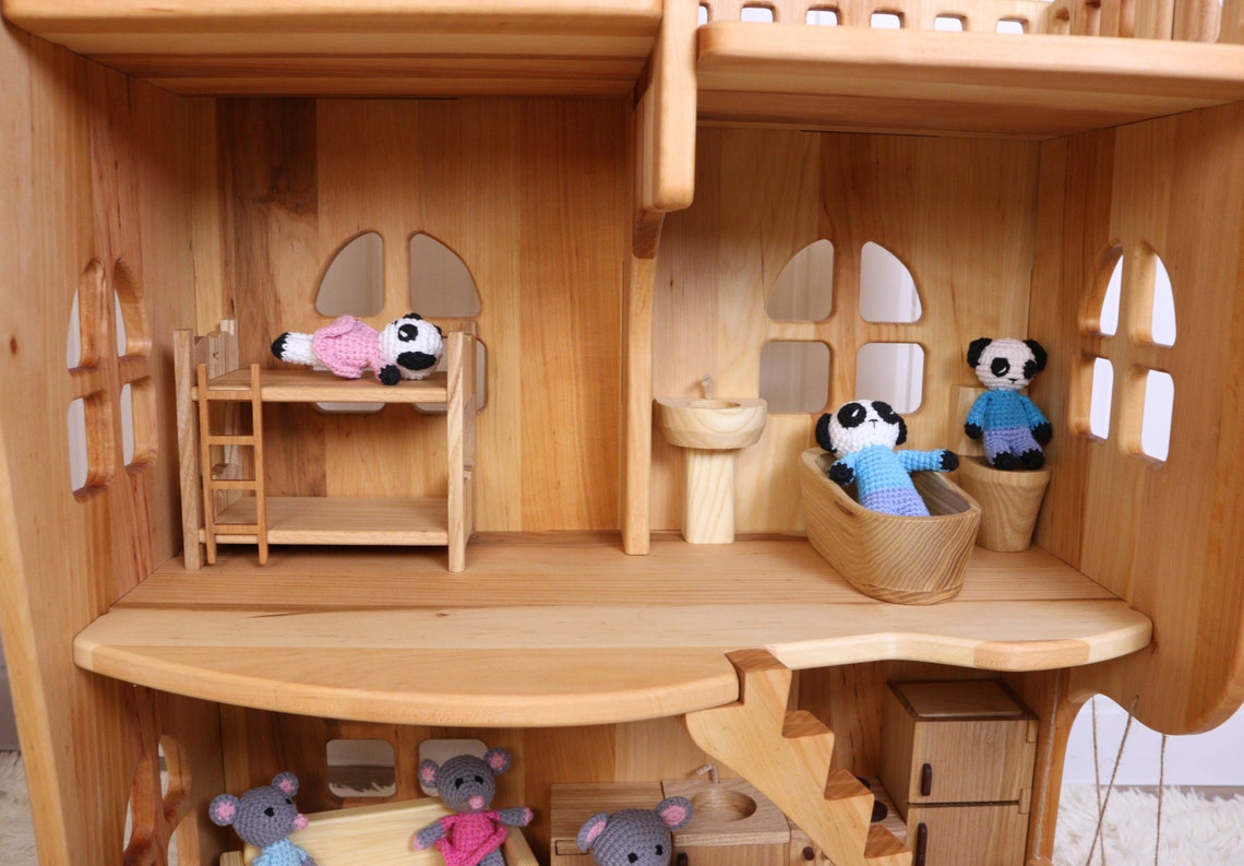 Dolls Dollhouse Animals Panda Dolls Amigurumi Panda Family Mom Dad Son ...