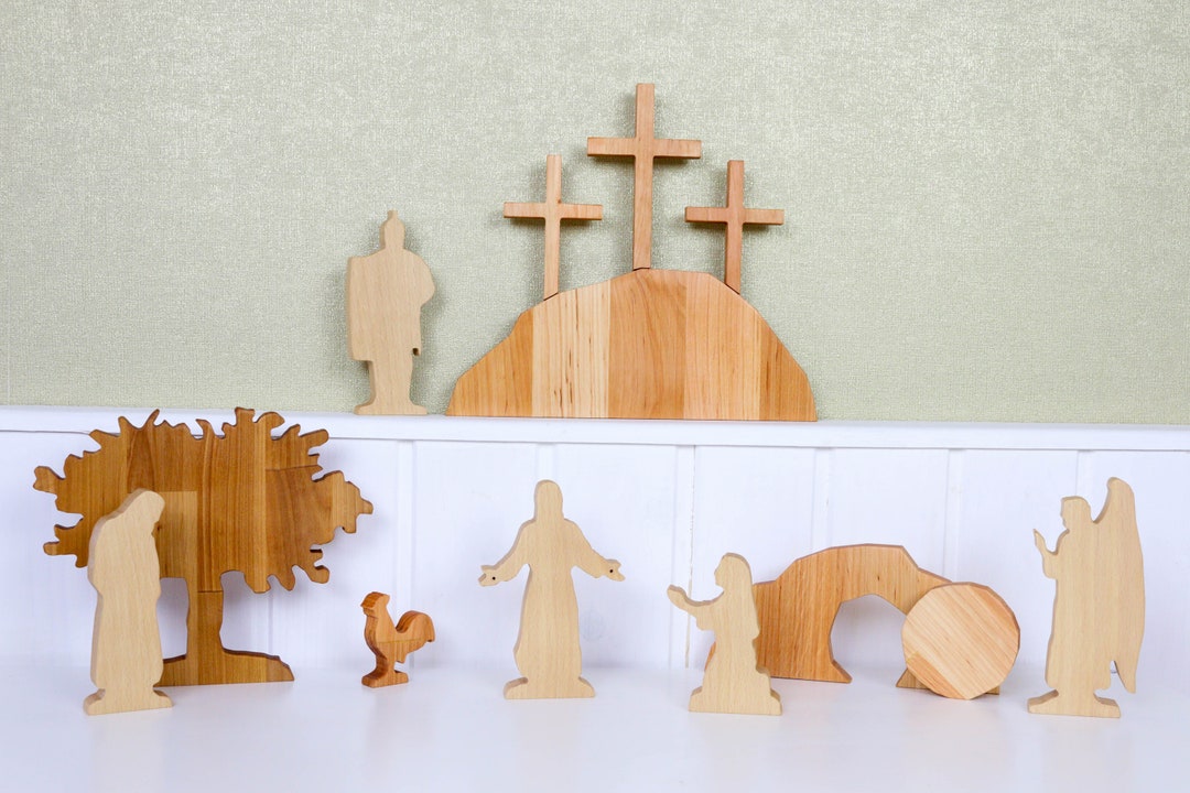 Easter Display Wooden Cross Easter Scene Decor Religious Story of Jesus ...