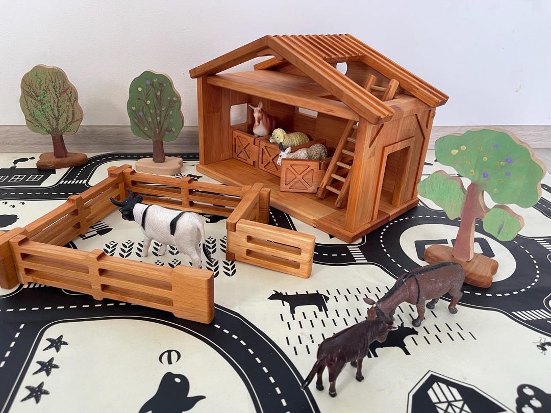 Barn Toy Wooden Farm Set Сhristmas Baby Birthday Gift for Kid Wooden ...