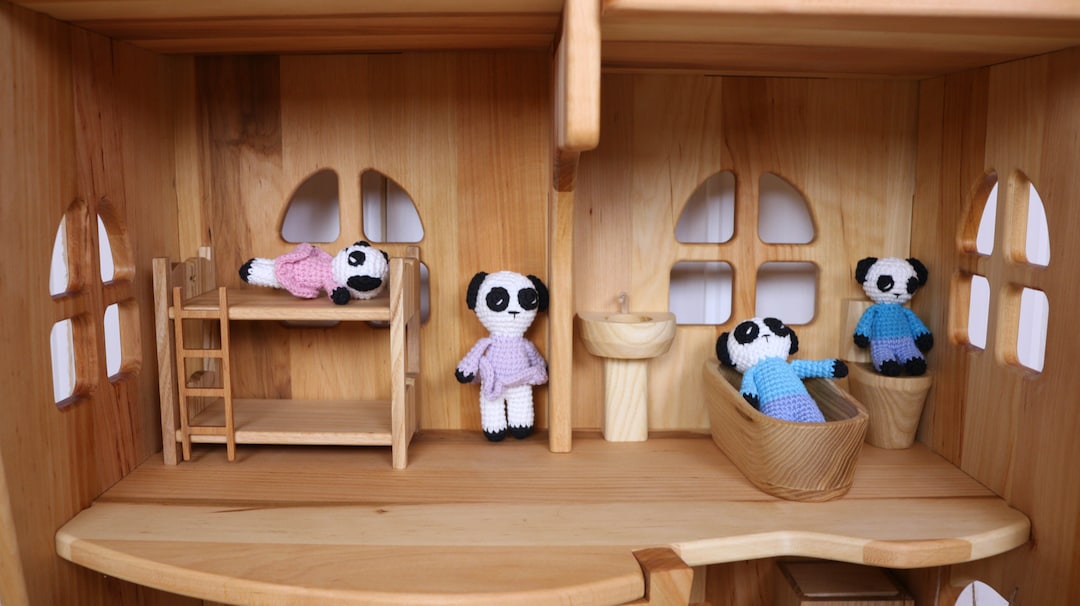 Dolls Dollhouse Animals Panda Dolls Amigurumi Panda Family Mom Dad Son ...