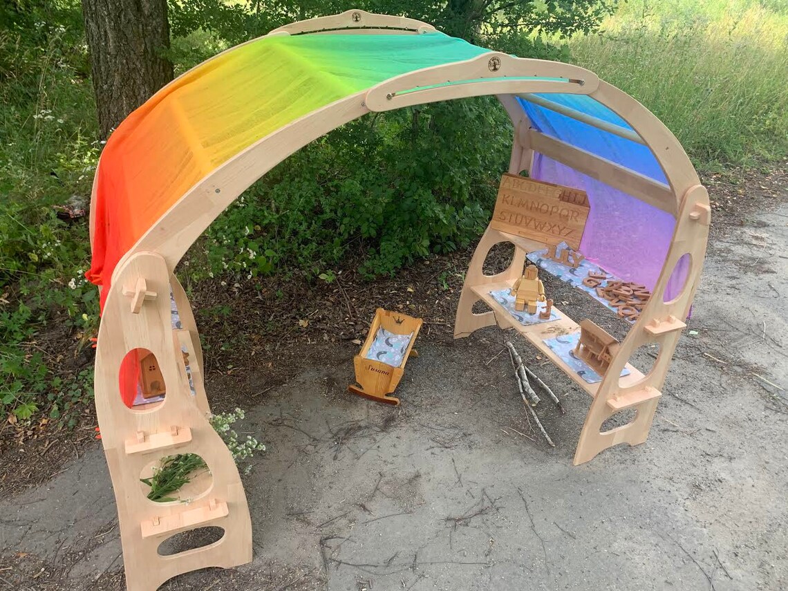 Rainbow fabric Large Playstand Canopy Rainbow Striped Scarf | Etsy