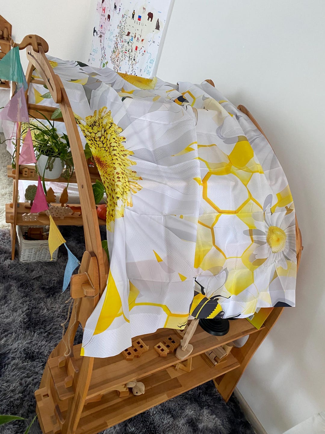 Waldorf Fabric Bee Honeycomb Flowers Gold Yellow Orange Leaves Canopy ...