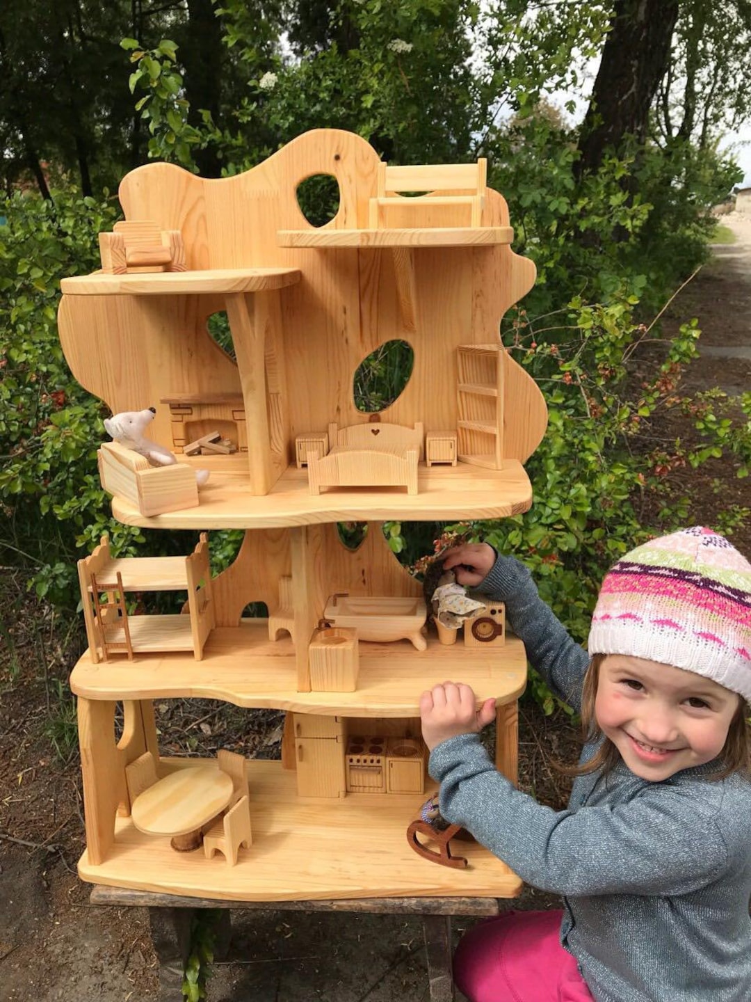 Wooden Dollhouse in a Shape of a Tree Dollhouse Christmas Kid 1st ...