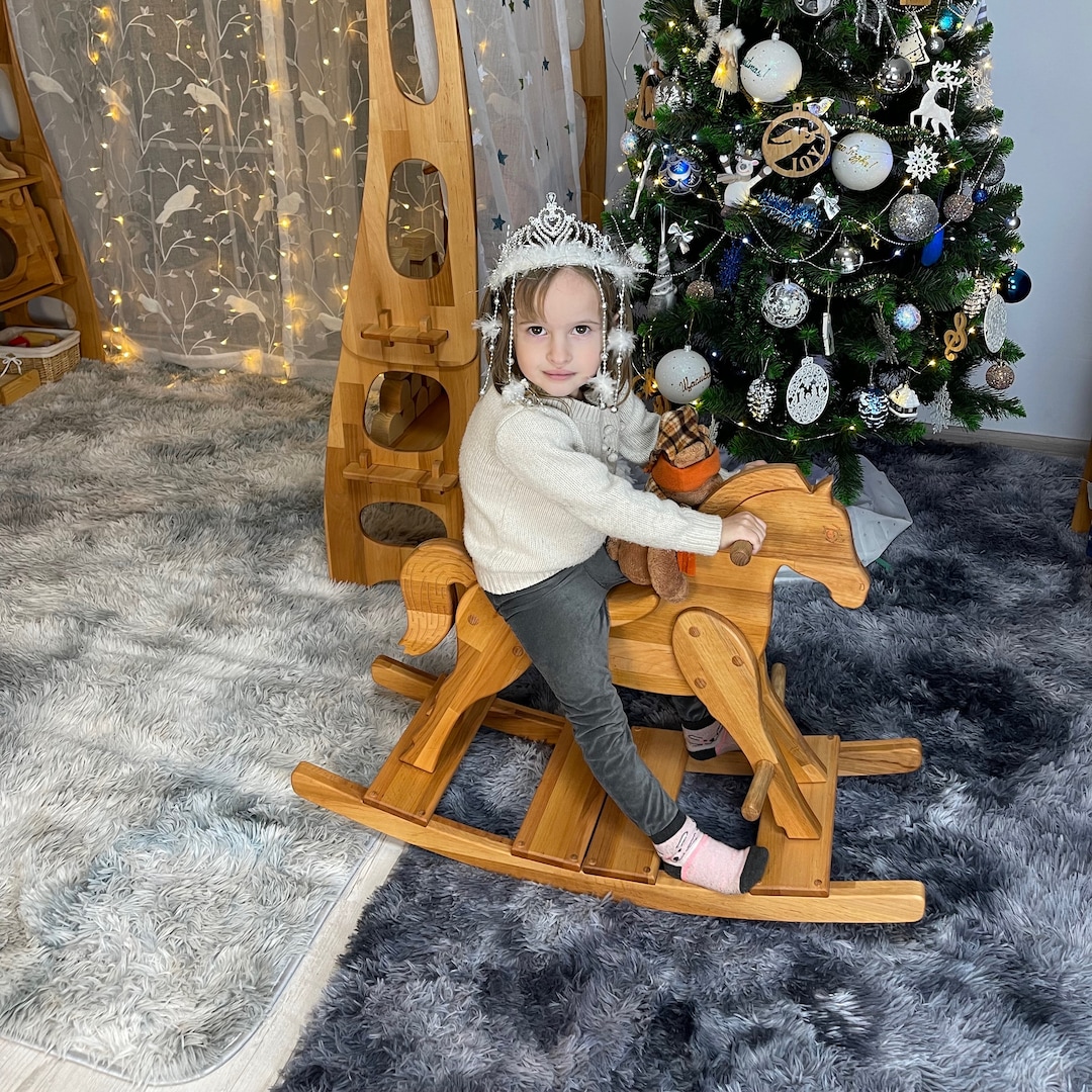 Wooden Rocking Horse Christmsd Birthday Gift for Kid Montessori Waldorf ...