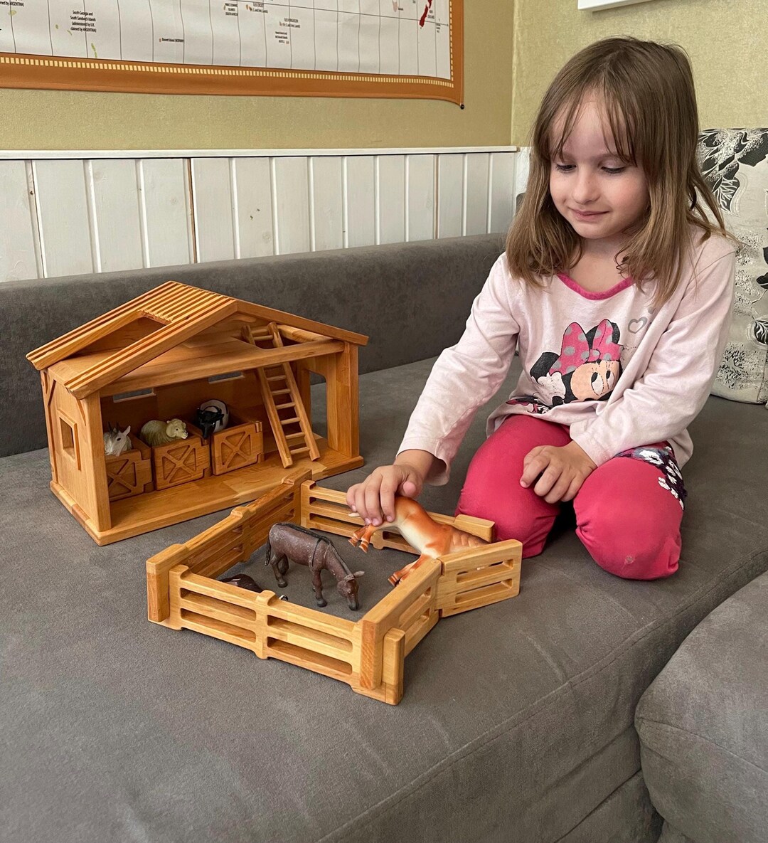 Barn Toy Wooden Farm Set Сhristmas Baby Birthday Gift for Kid Wooden ...