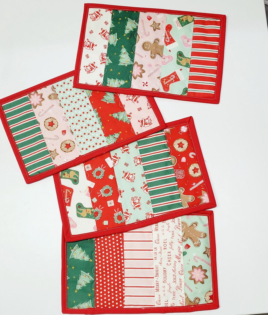 Christmas Snack Mat Set of 4, Quilted Oversize Mug Rug - Etsy