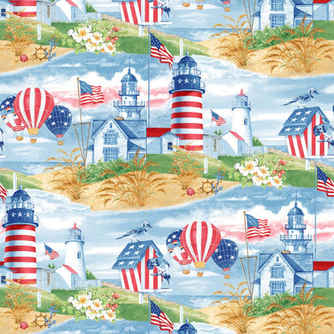 Shoreline Stories Blue Scenic Fabric Yardage, Lisabelle Art Studio ...