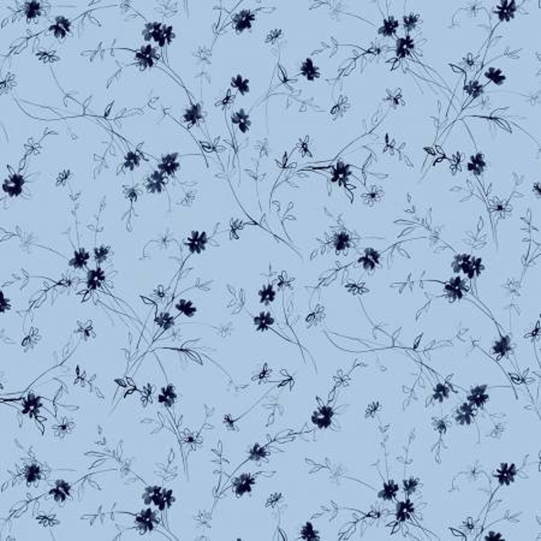 Flora Bella Blue Shadow Flower Fabric Yardage, MMF Collection, Michael ...