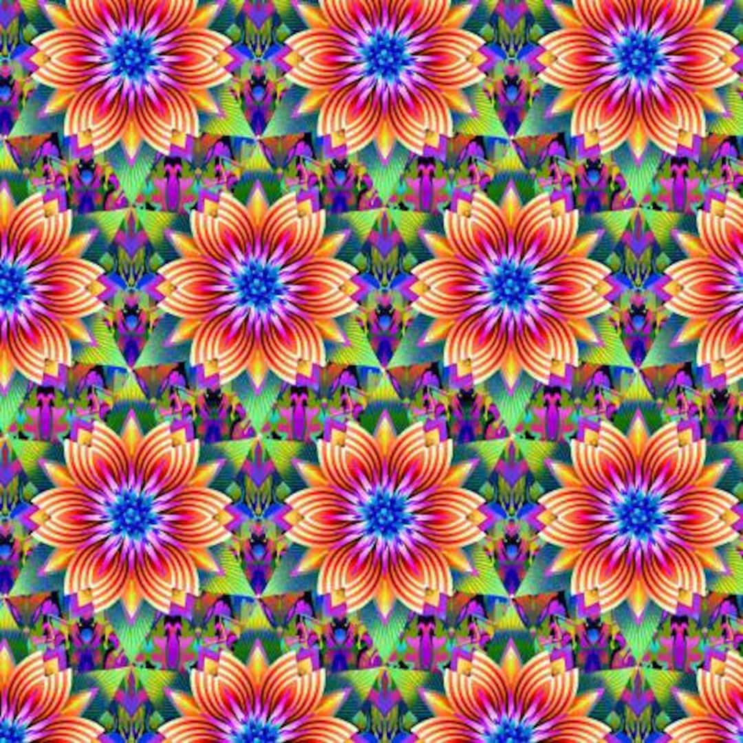 Fractal Flowers Indigo Kaleidoscope Fabric Yardage, Art Loft, Studio E ...
