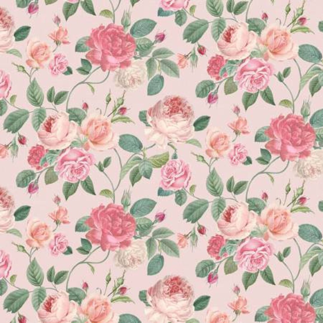Jardin Pink Rose Jardin Bouquets Fabric Yardage, Timeless Treasures ...