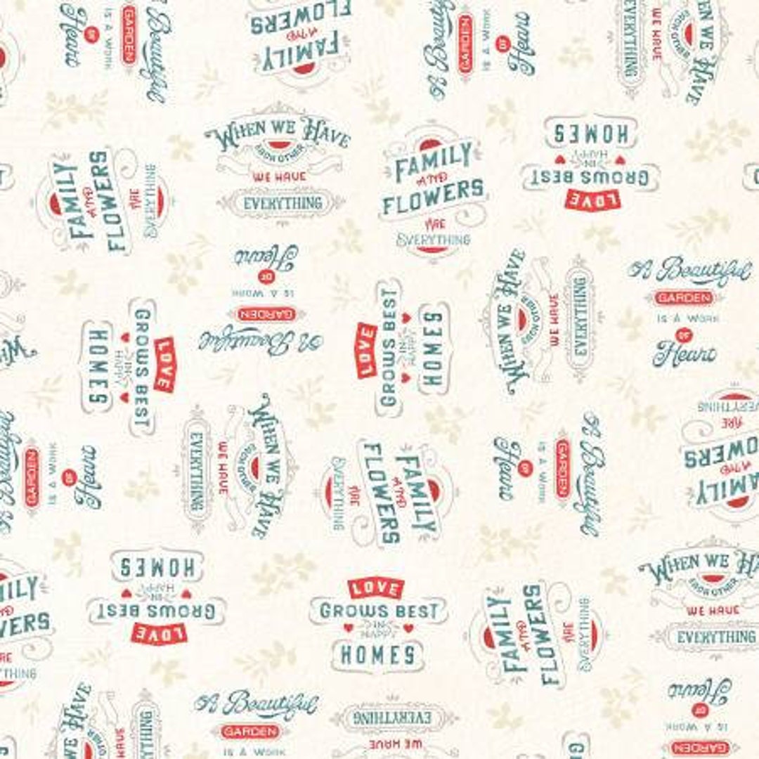 Roots of Love Ivory Words Allover Fabric Yardage, Lisa Audit Collection ...
