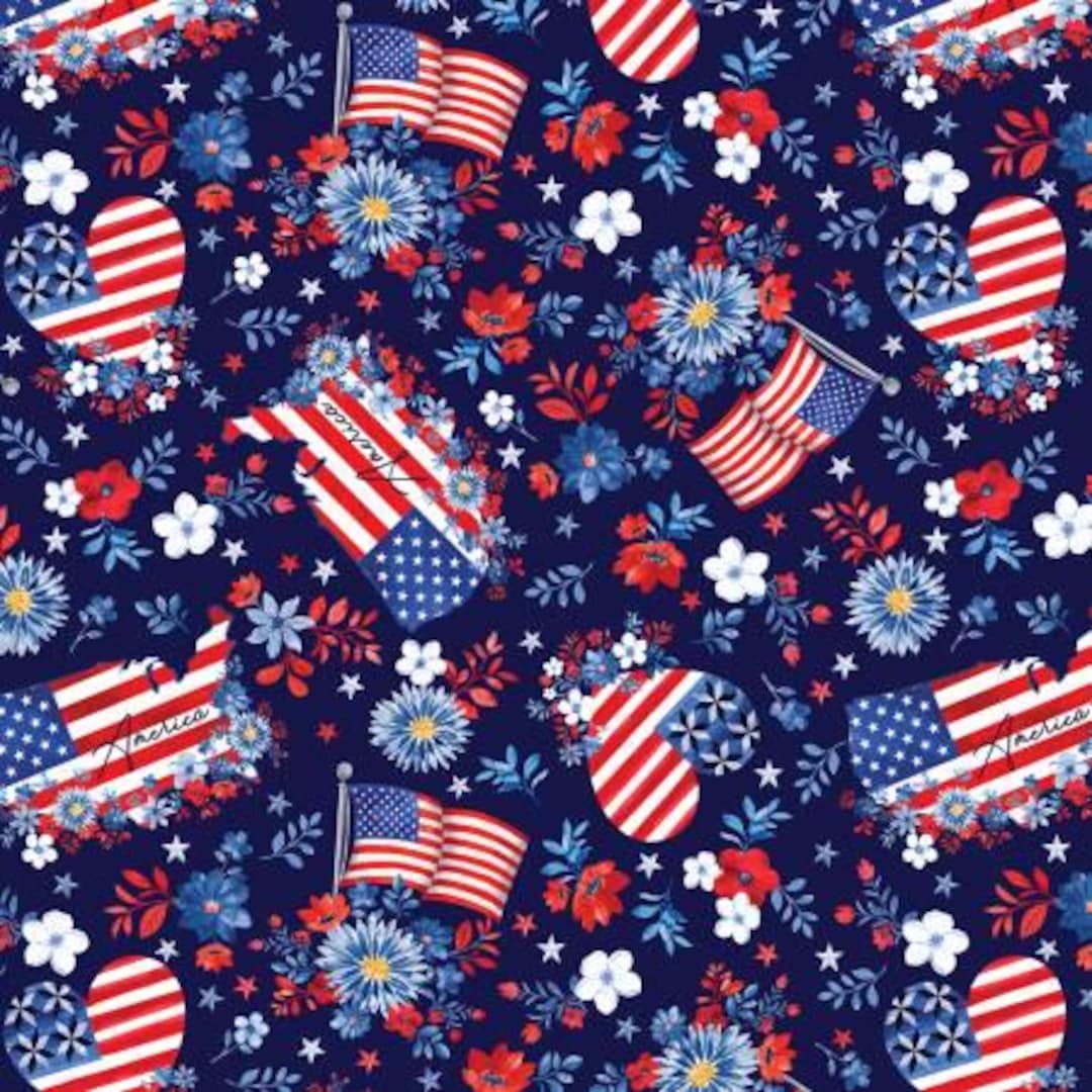 Faith, Family, Freedom America the Beautiful Navy Fabric Yardage ...