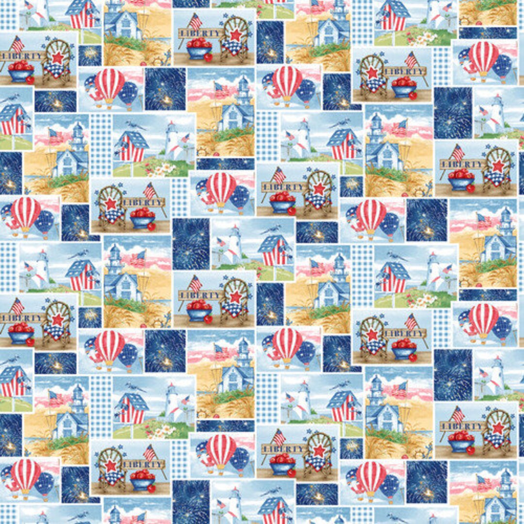 Shoreline Stories Blue Patchwork Fabric Yardage, Lisabelle Art Studio ...