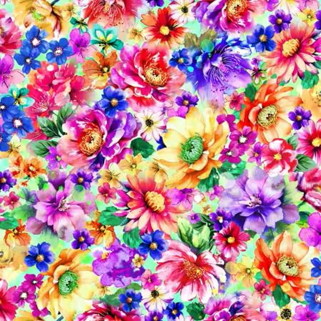 Fantasia Packed Floral Multi Fabric Yardage, Oasis Fabrics, Cotton ...
