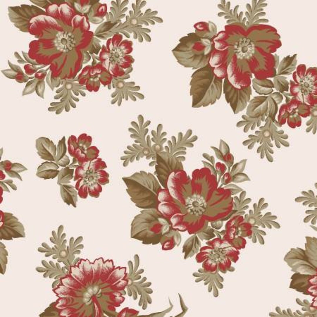 Ruby Ecru Spaced Floral Cotton Quilting Fabric, Floral Fabric, Bonnie ...